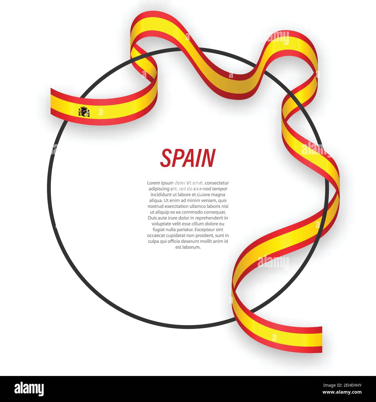 Waving ribbon flag of Spain on circle frame. Template for independence ...