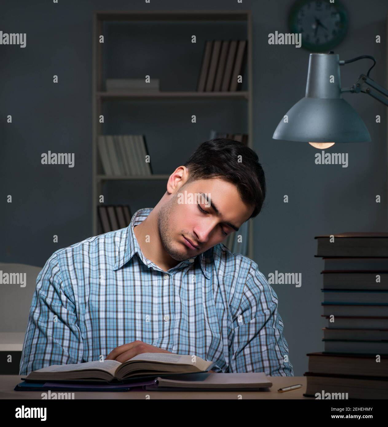 The student preparing for exams late at night Stock Photo - Alamy