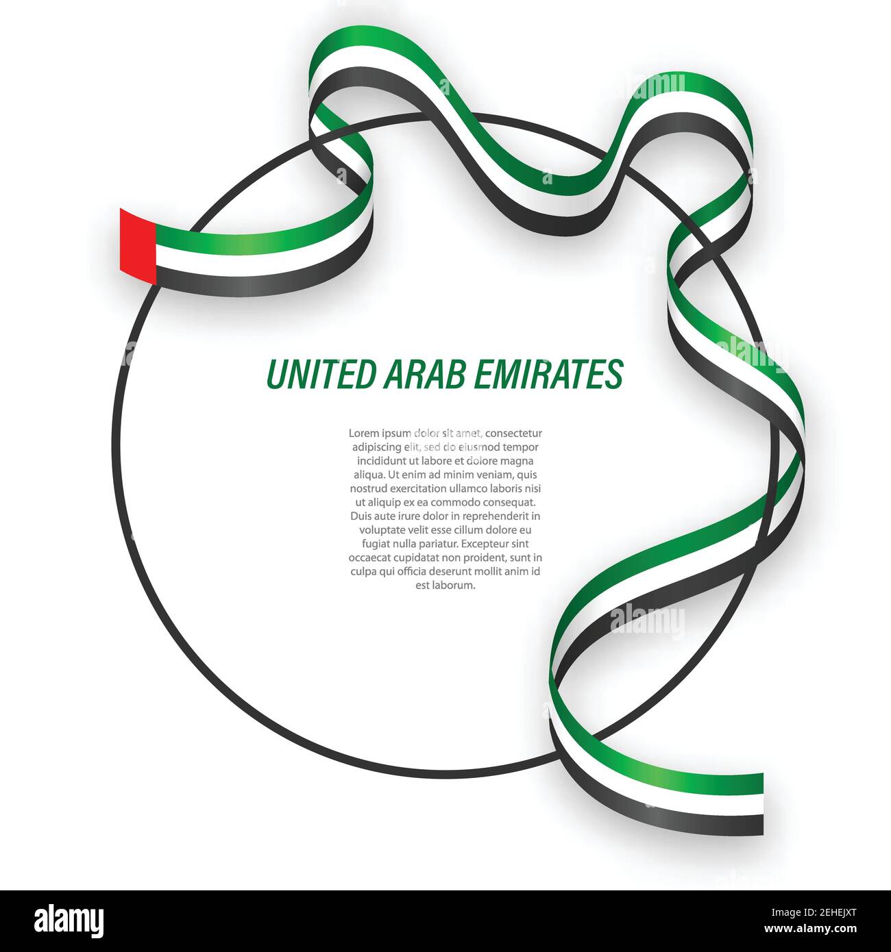Waving ribbon flag of United Arab Emirates on circle frame. Template ...