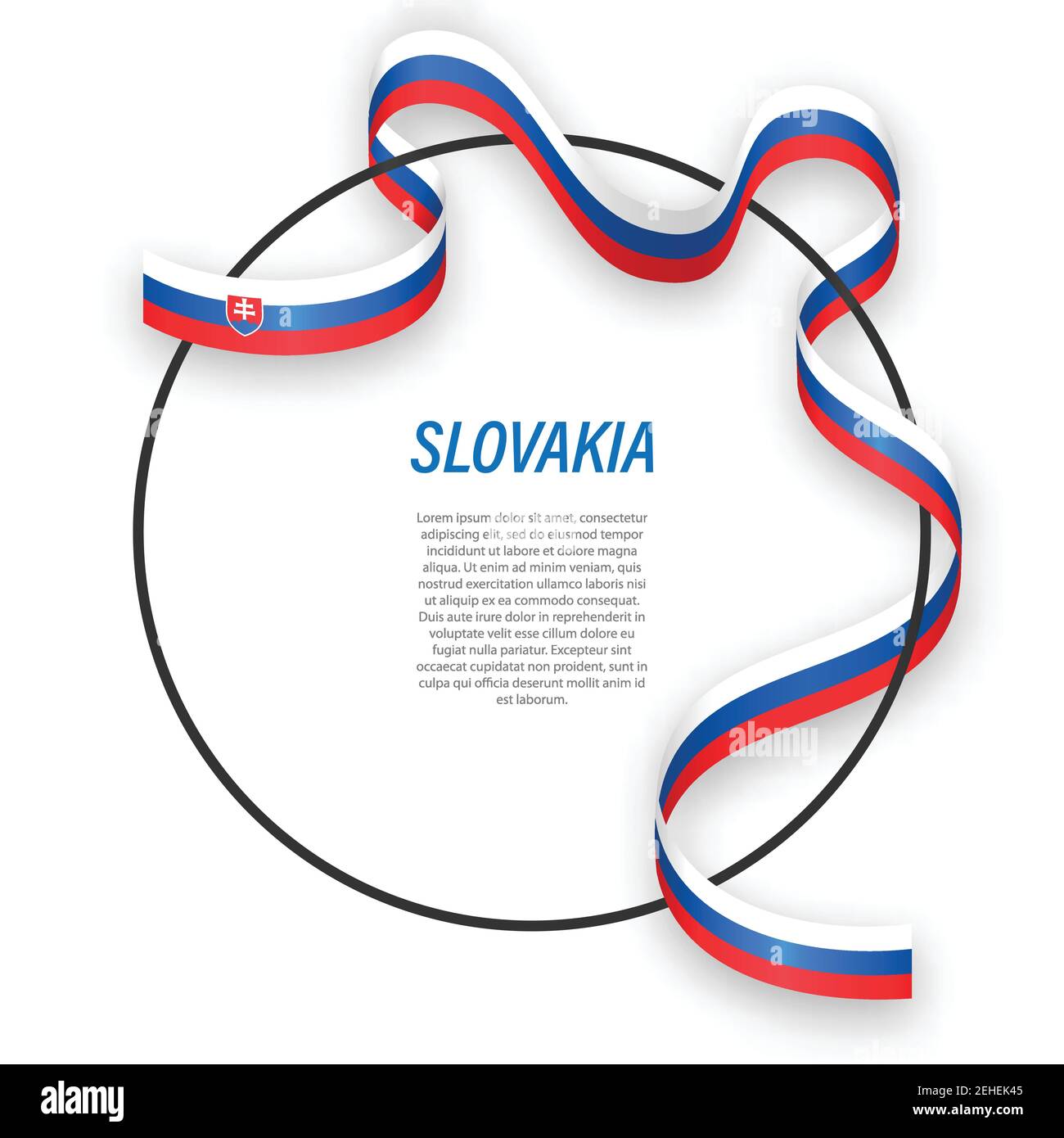 Waving ribbon flag of Slovakia on circle frame. Template for independence day poster design ...