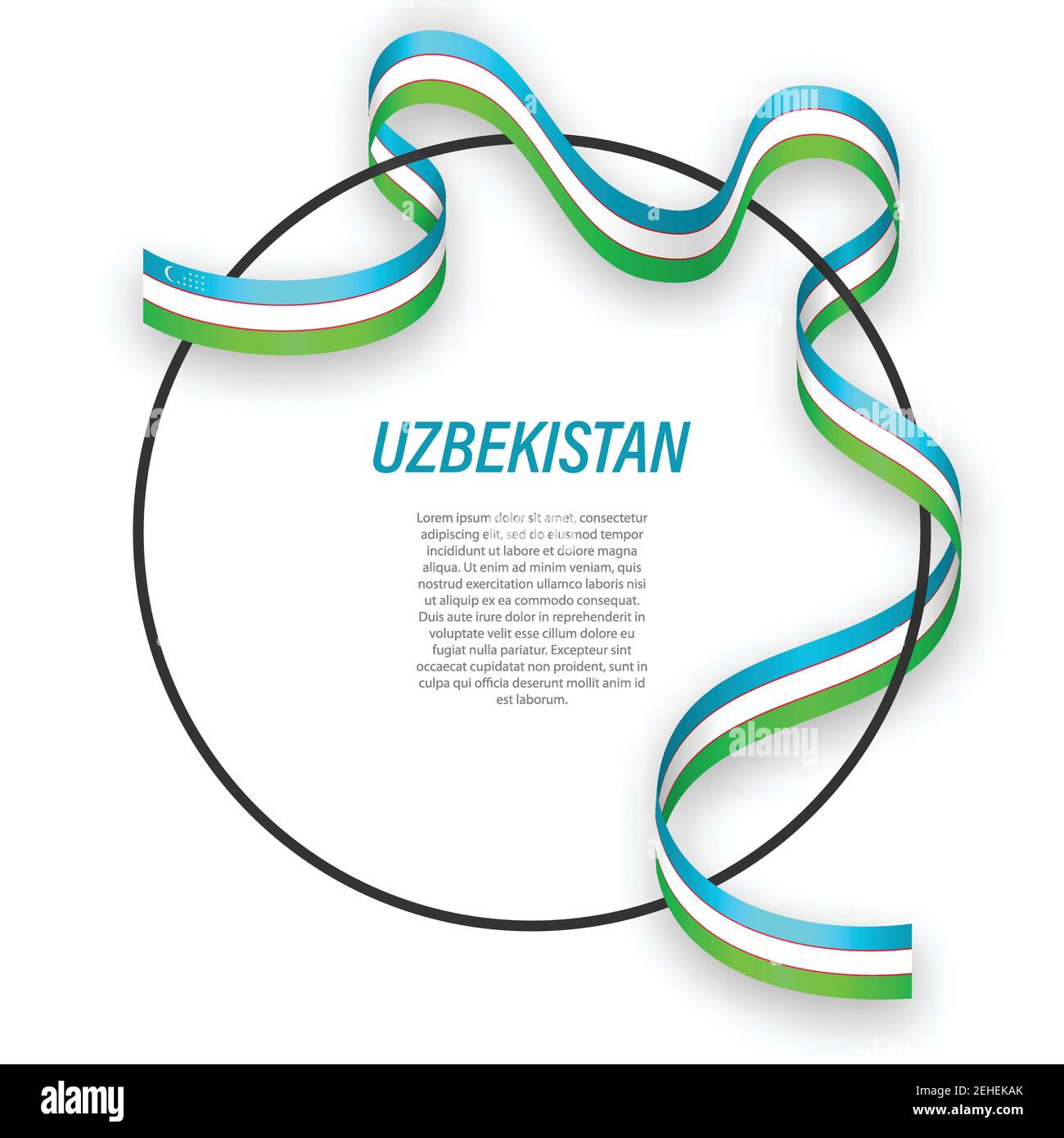 Waving ribbon flag of Uzbekistan on circle frame. Template for ...