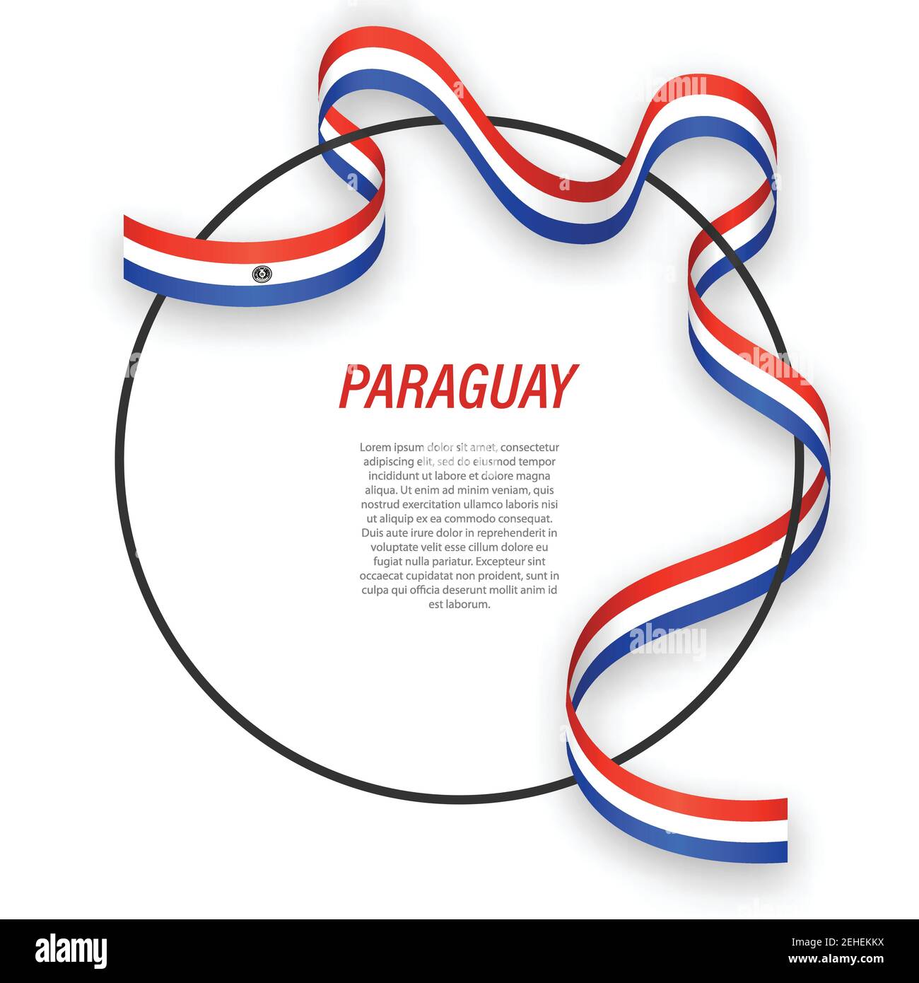 Waving ribbon flag of Paraguay on circle frame. Template for independence day poster design ...