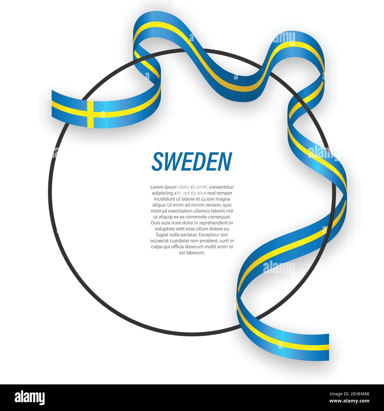 Waving ribbon flag of Sweden on circle frame. Template for independence day poster design Stock ...