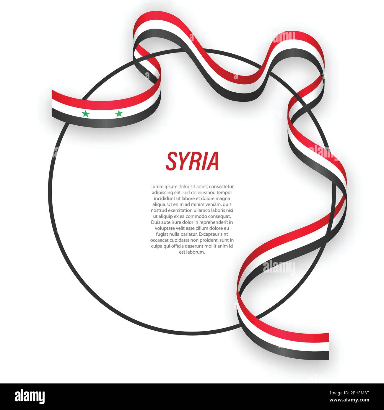 Waving ribbon flag of Syria on circle frame. Template for independence ...