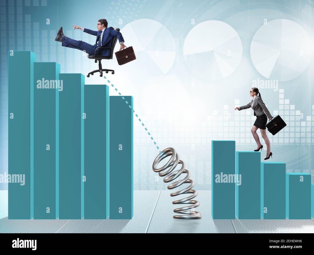 The business people jumping over bar charts Stock Photo - Alamy