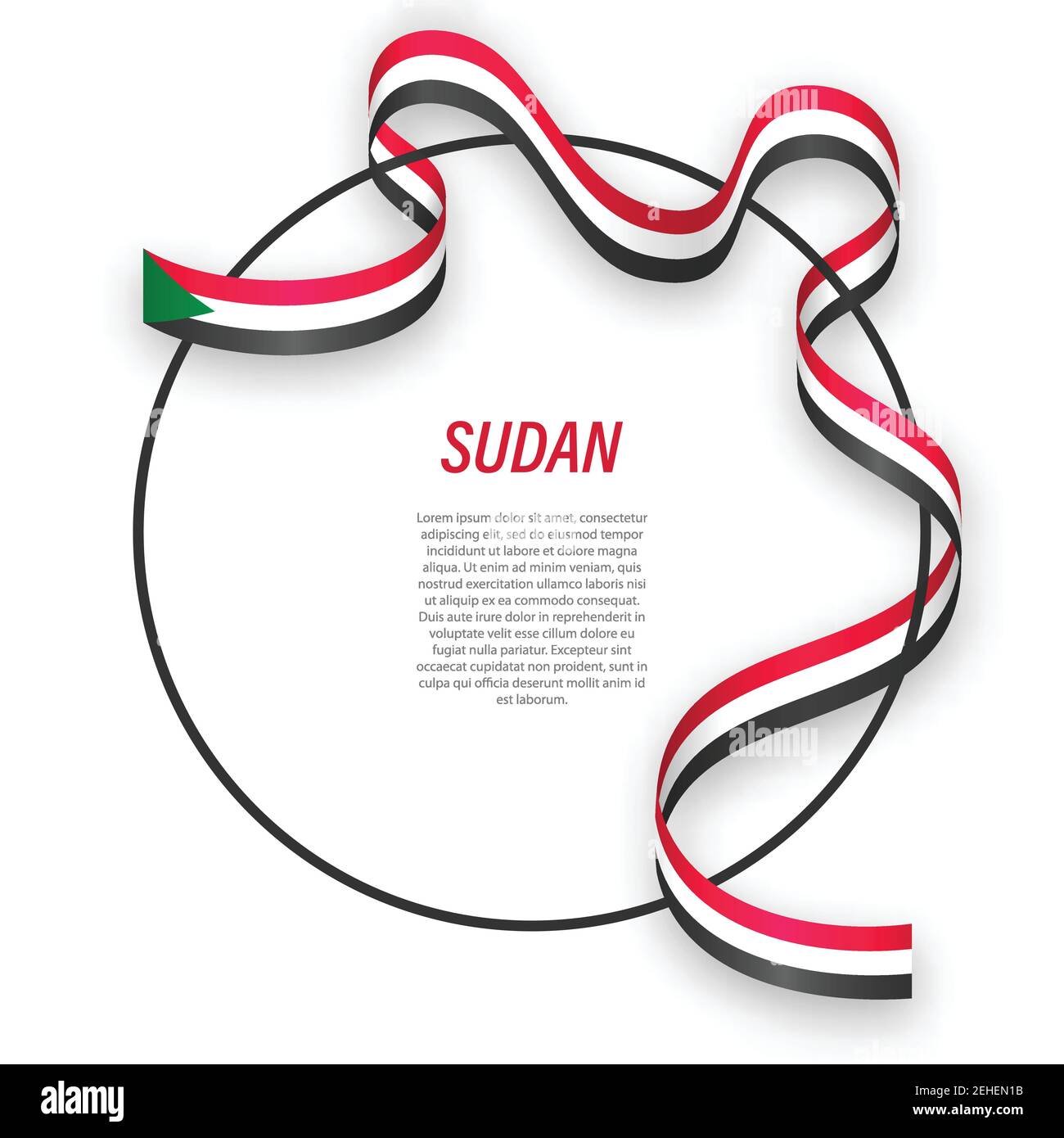 Waving ribbon flag of Sudan on circle frame. Template for independence ...