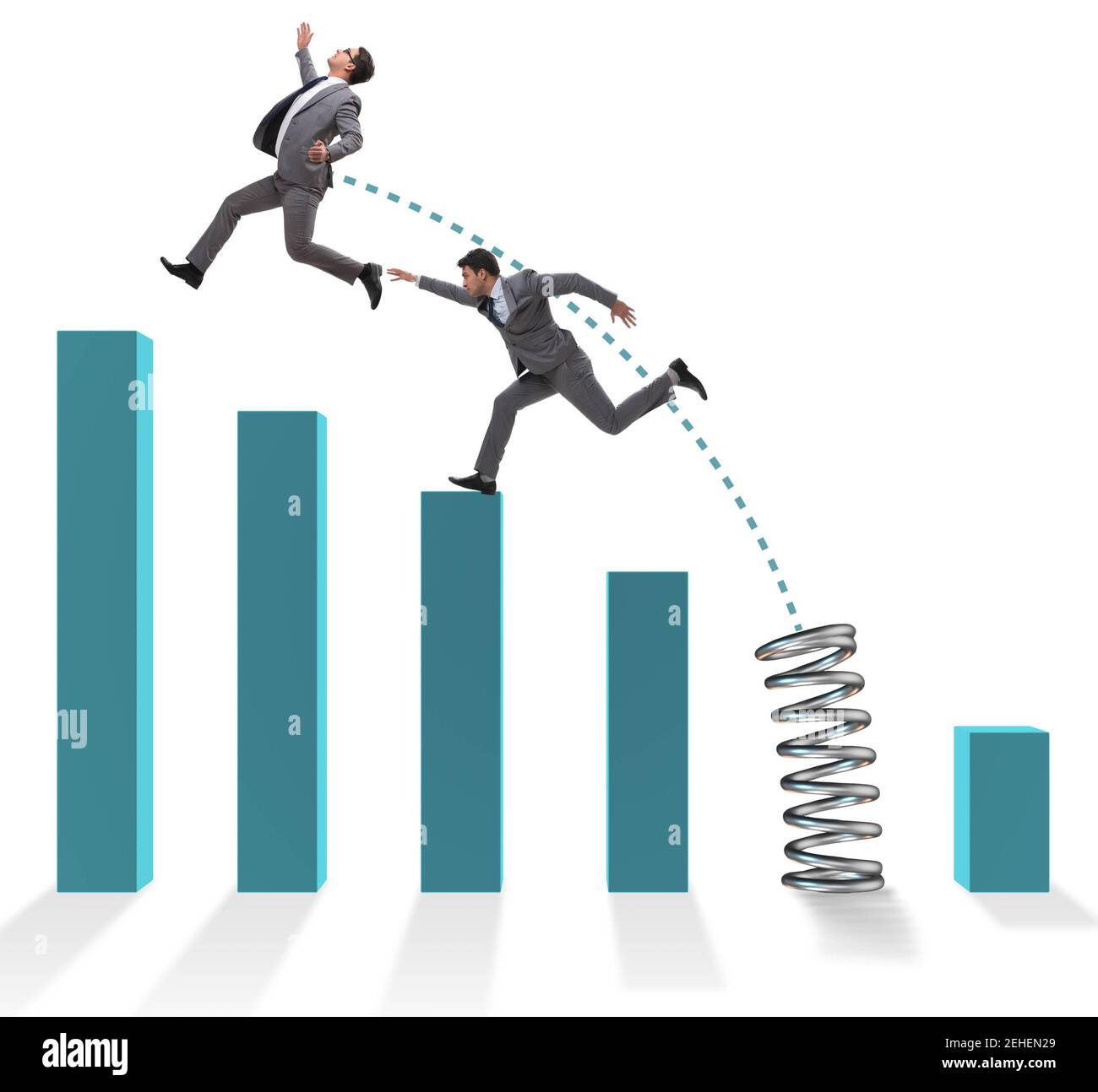 The business people jumping over bar charts Stock Photo - Alamy