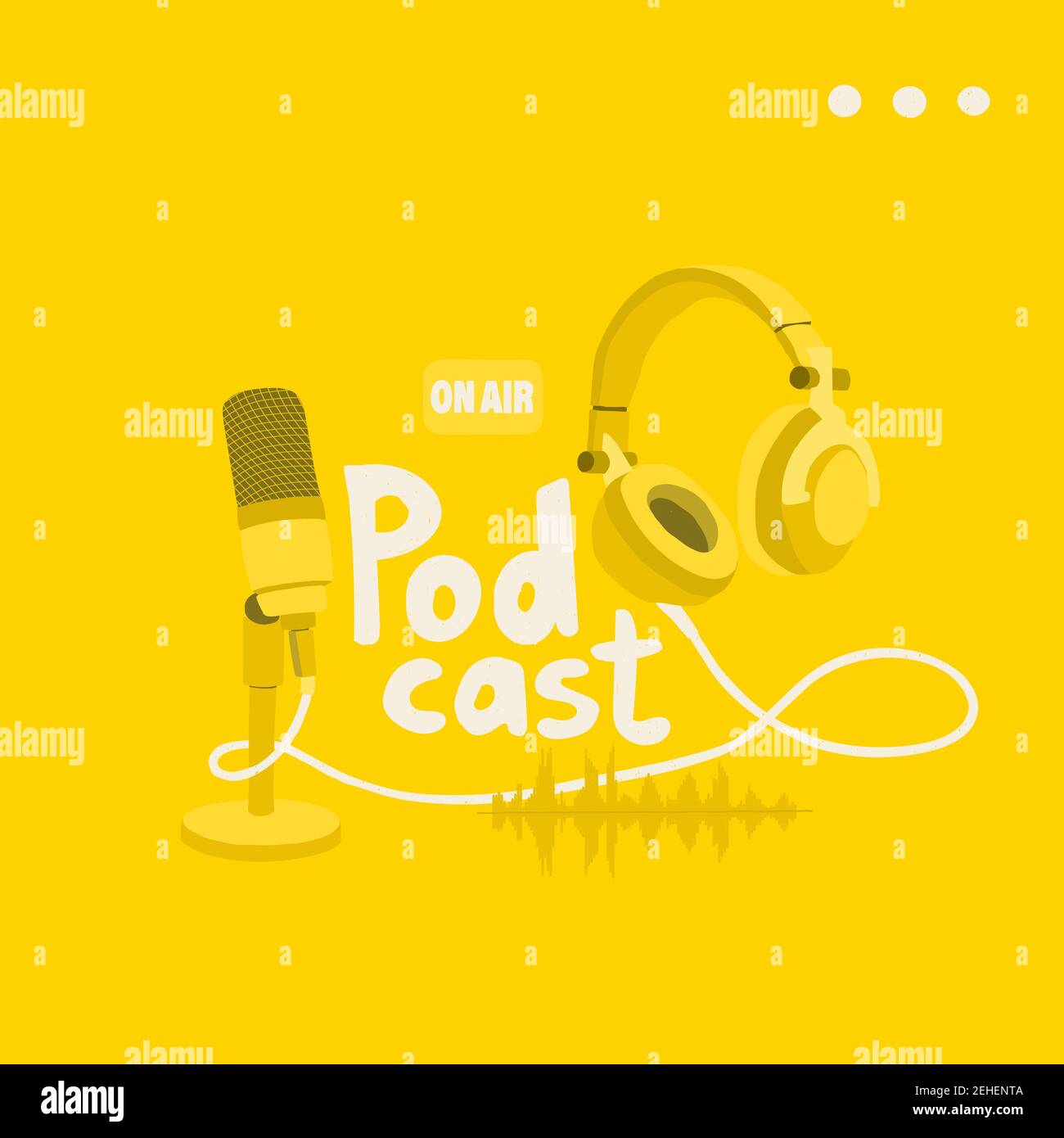 Cover for a podcast blog. Studio microphone, stereo headphones and ...