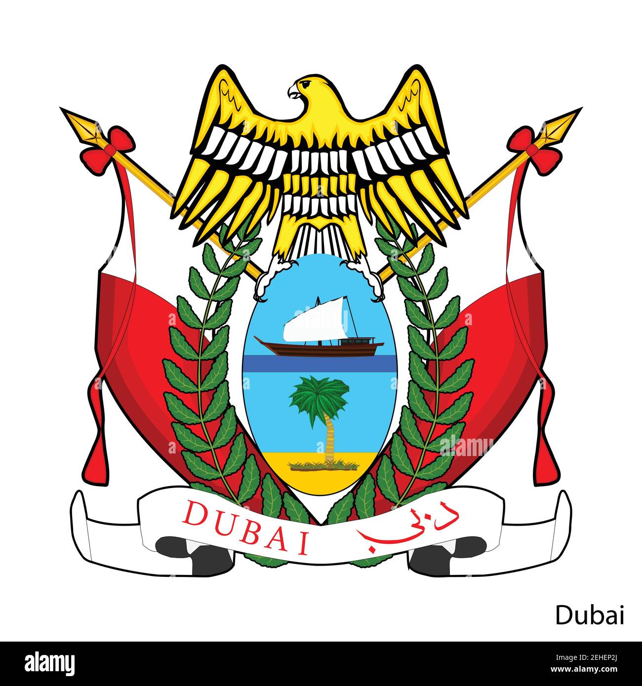 Coat of Arms of Dubai is a United Arab Emirates region. Vector heraldic ...