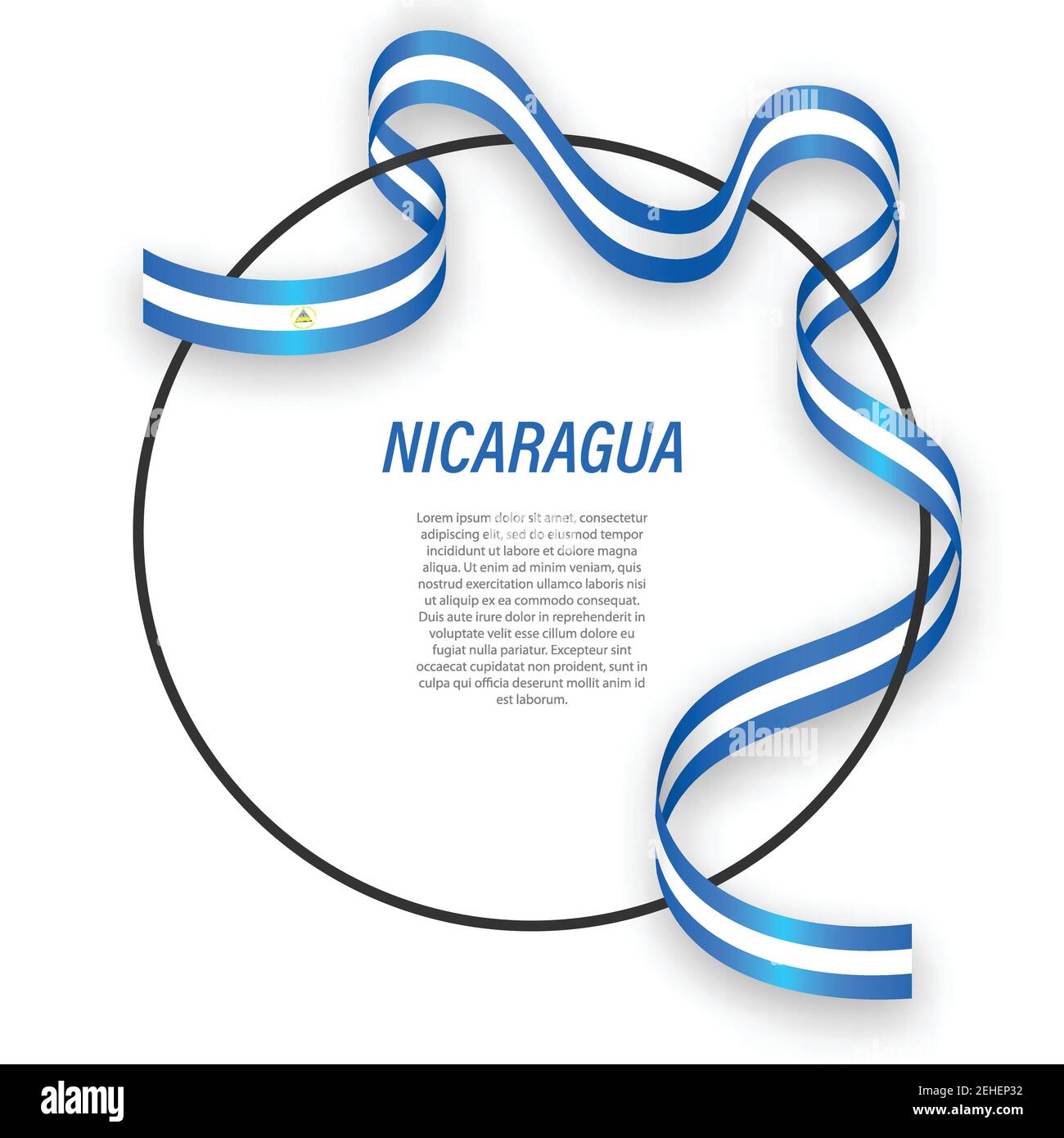 Waving ribbon flag of Nicaragua on circle frame. Template for ...