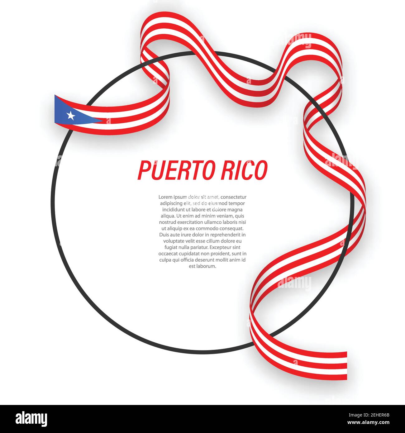 Waving ribbon flag of Puerto Rico on circle frame. Template for ...