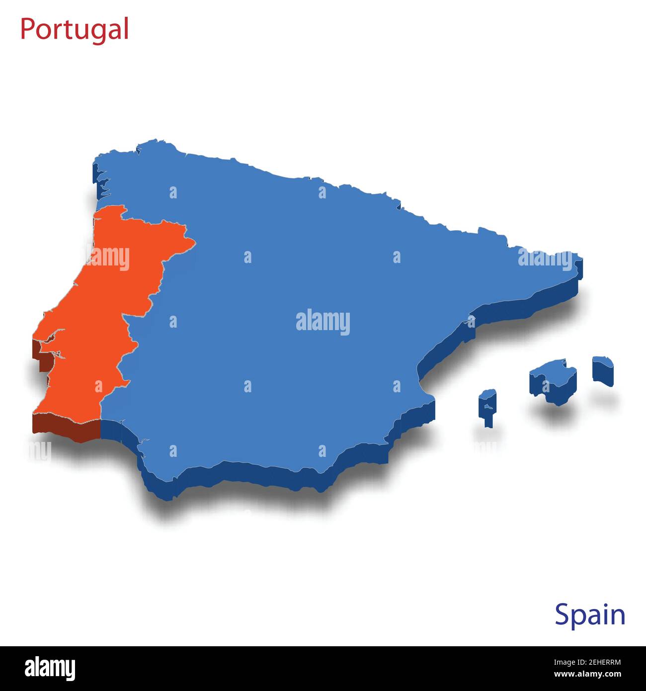 3d isometric map Portugal and Spain relations vector illustration Stock ...