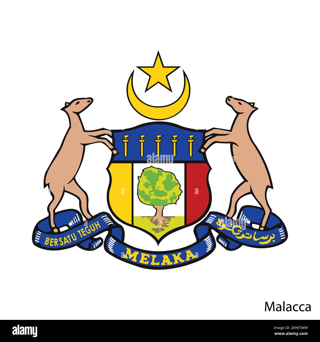 Coat of Arms of Malacca is a Malaysian region. Vector heraldic emblem ...