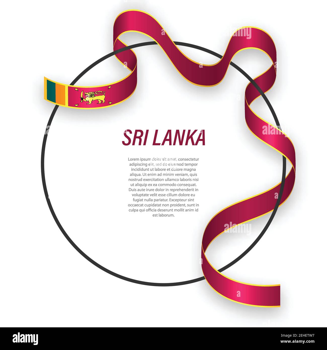 Waving ribbon flag of Sri Lanka on circle frame. Template for independence day poster design ...