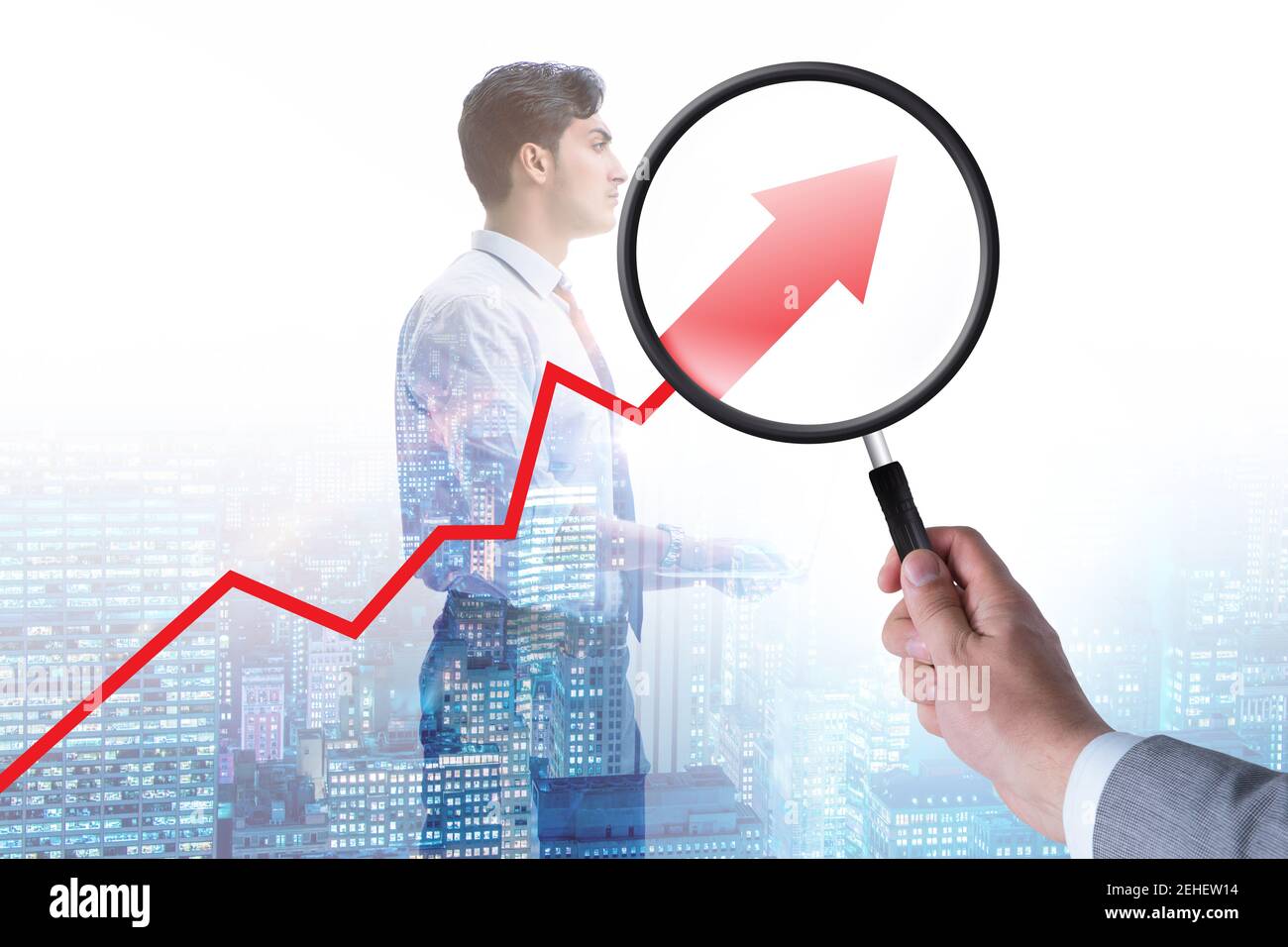 Concept of the economic growth with chart and magnifying glass Stock ...