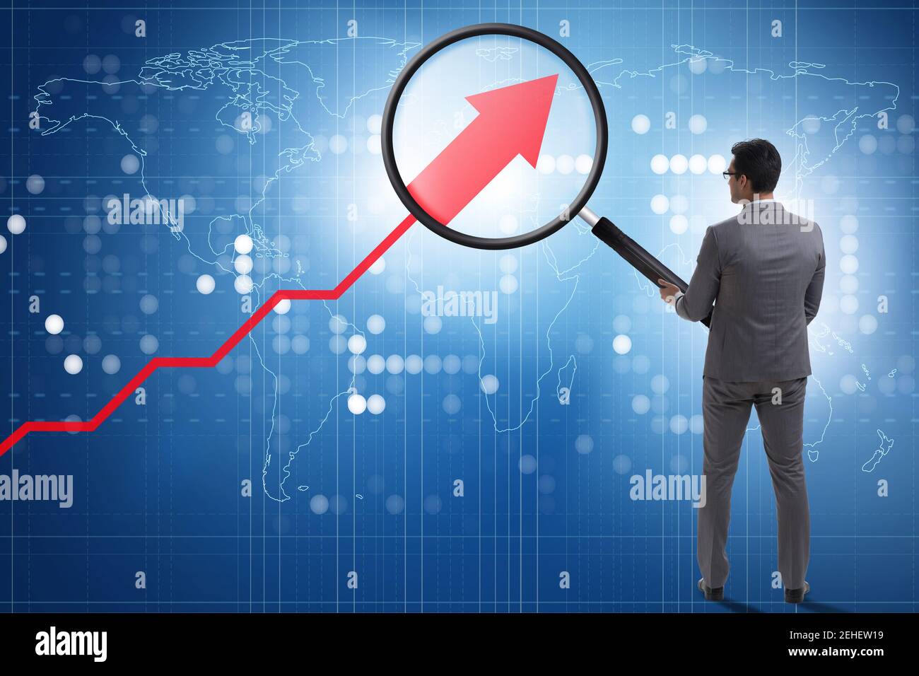 Concept of the economic growth with chart and magnifying glass Stock ...