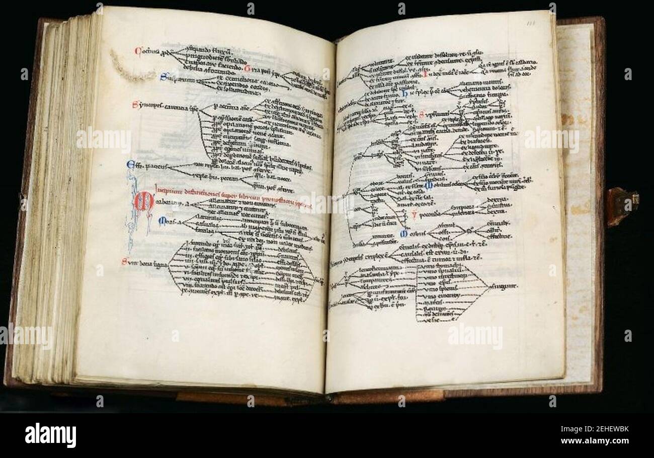 Page of tabular summaries in ''Articella.'' Stock Photo - Alamy