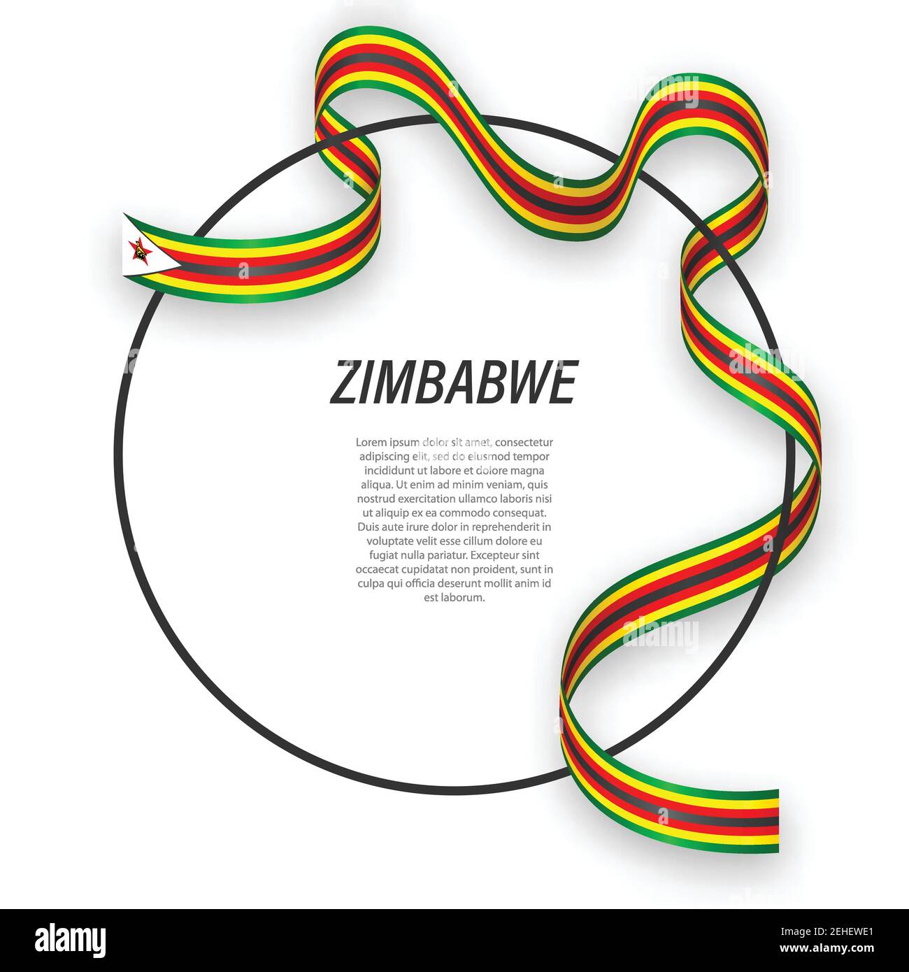 Waving ribbon flag of Zimbabwe on circle frame. Template for ...