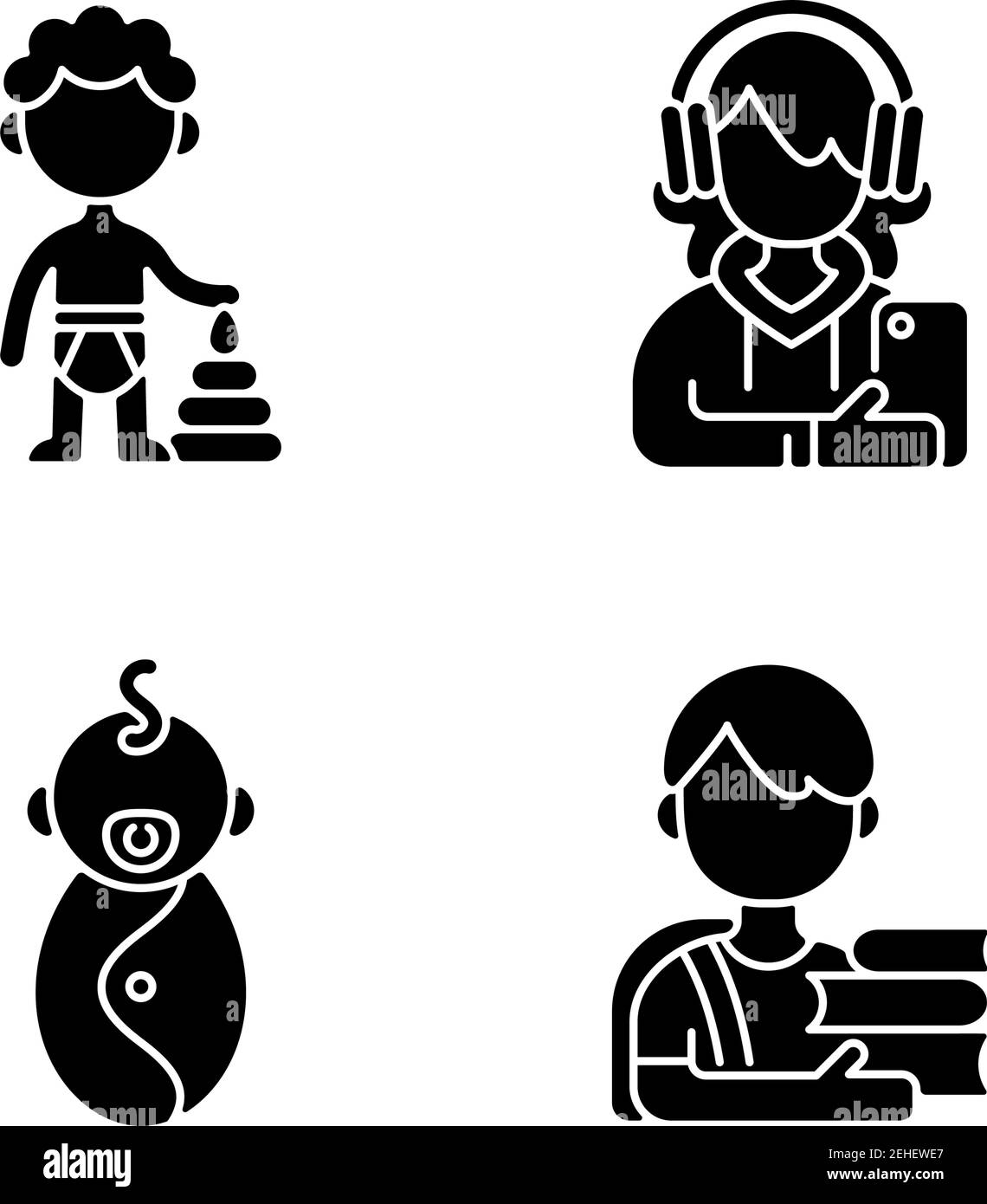 Aging process black glyph icons set on white space Stock Vector Image ...