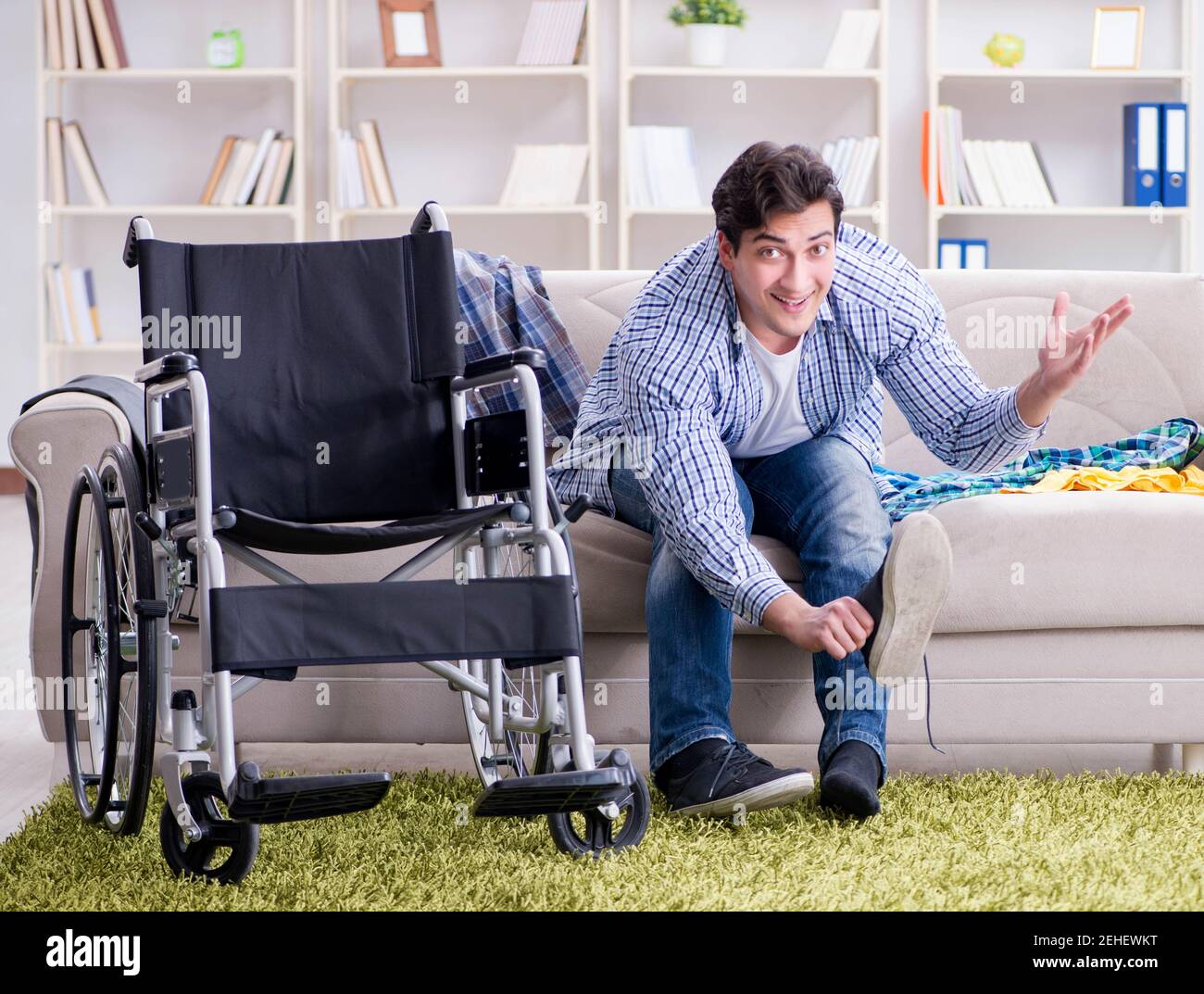 The disabled man recovering at home Stock Photo - Alamy