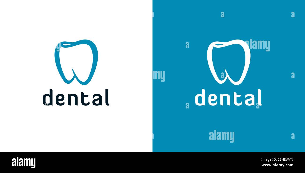 Outline tooth icons on white and blue backgrounds. Abstract dental logo ...
