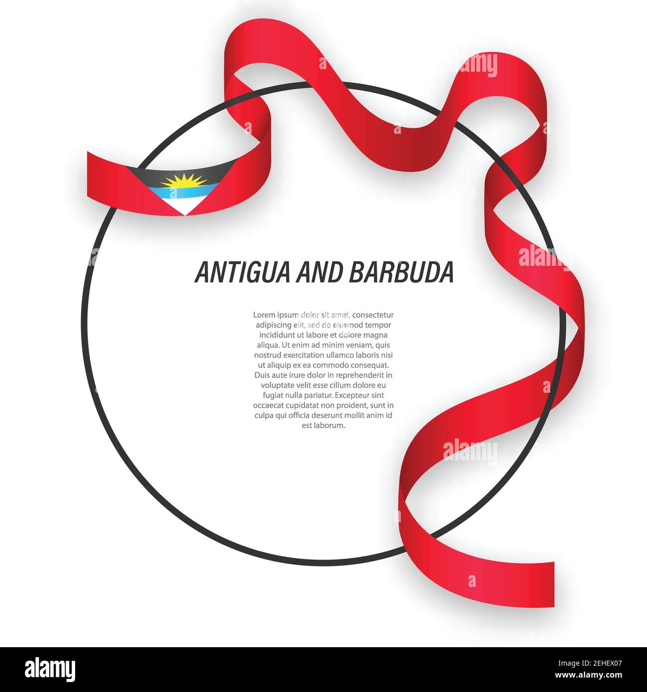 Waving ribbon flag of Antigua and Barbuda on circle frame. Template for ...