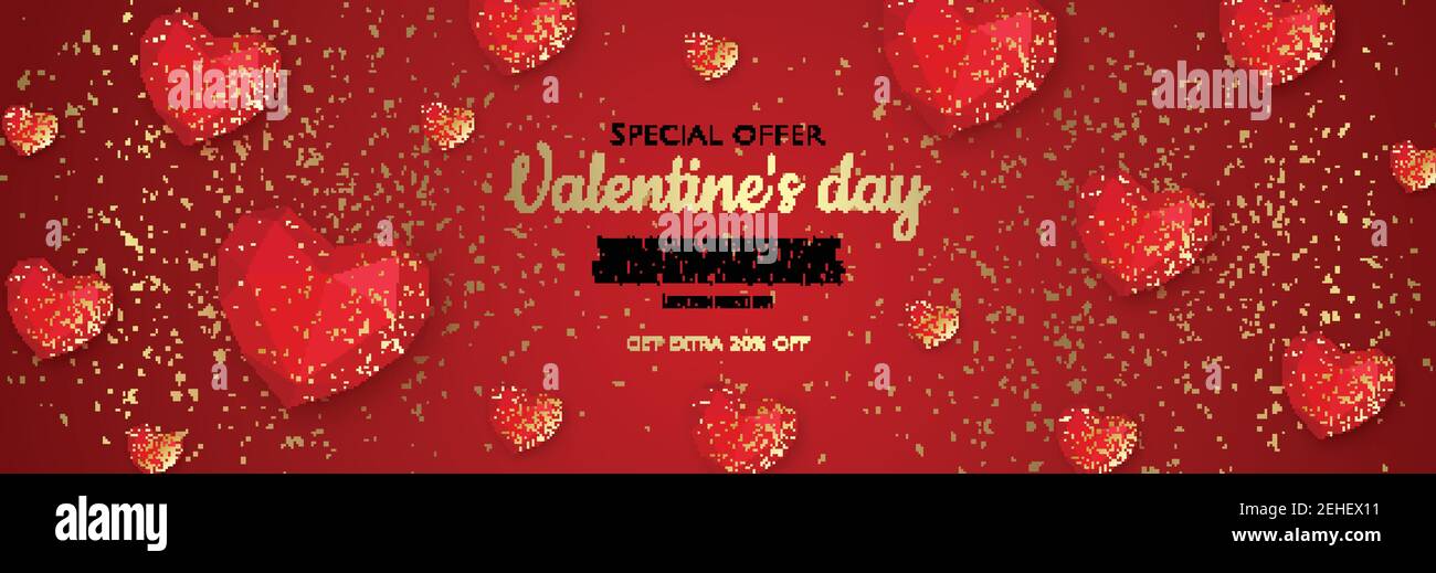 Happy Valentine s Day Romantic creative banner, horizontal header for ...