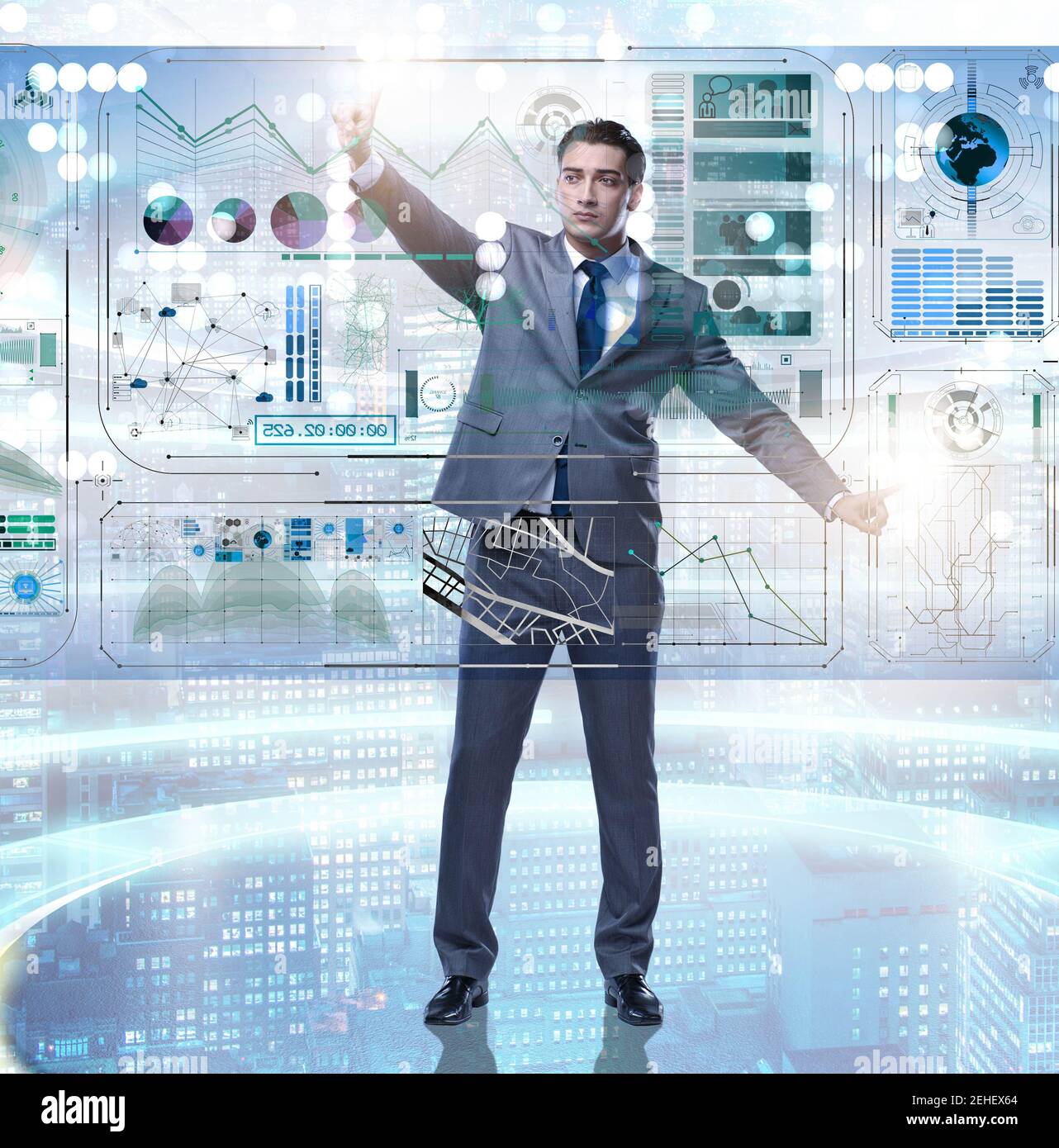 The man pressing virtual button in data mining concept Stock Photo - Alamy