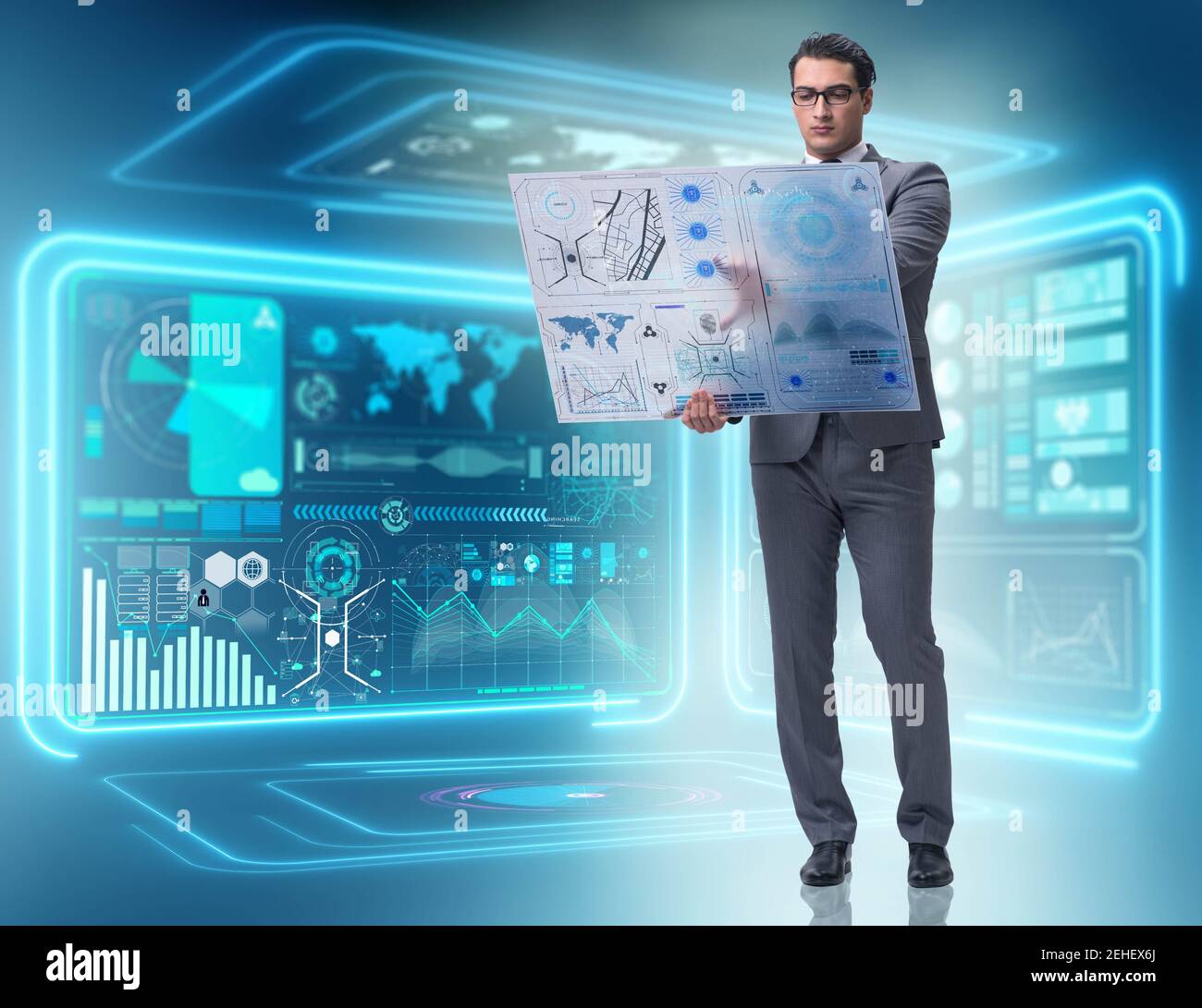The businessman in big data management concept Stock Photo - Alamy