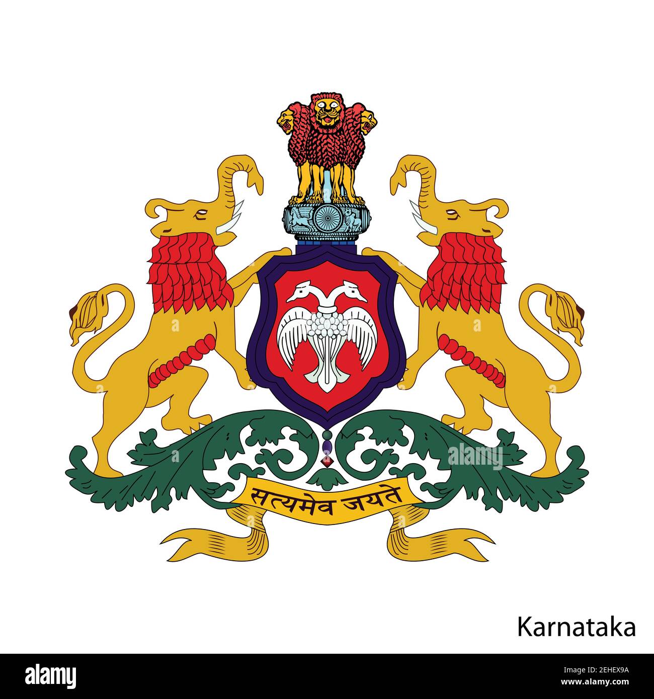 Coat of Arms of Karnataka is a Indian region. Vector heraldic emblem ...