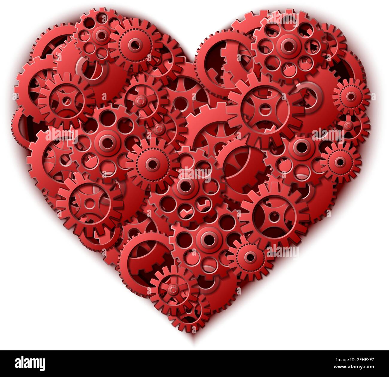 3d realistic vector red heart made of gears. Isolated on white background Stock Vector Image ...