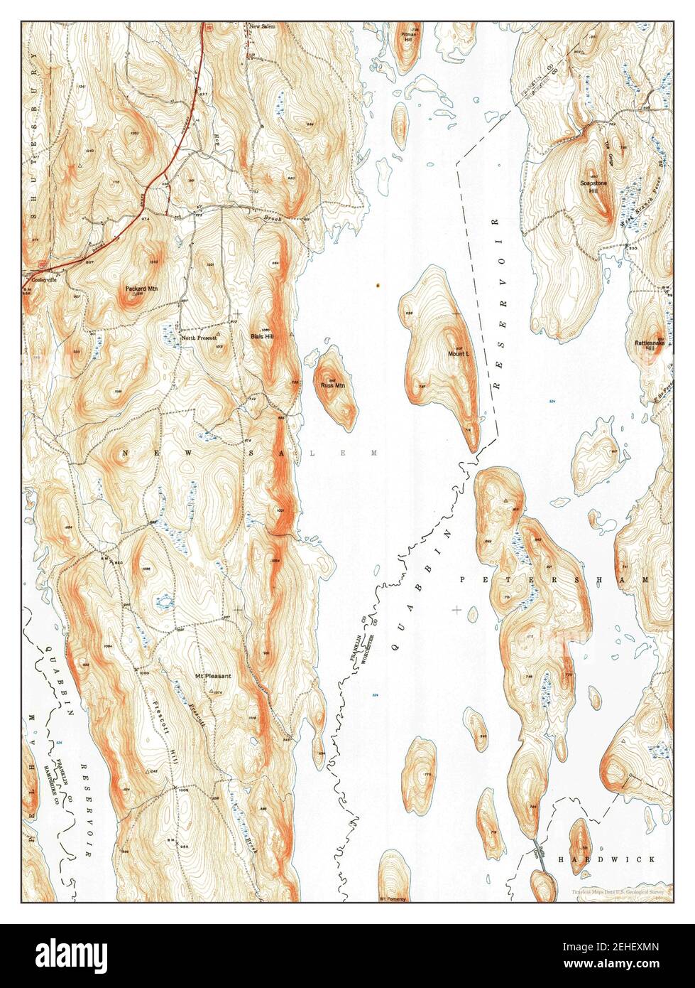 Quabbin Reservoir, Massachusetts, map 1952, 1:31680, United States of ...
