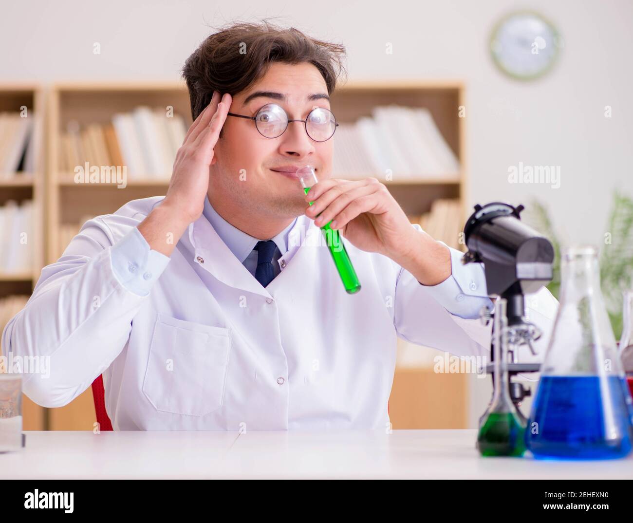 The mad crazy scientist doctor doing experiments in a laboratory Stock ...