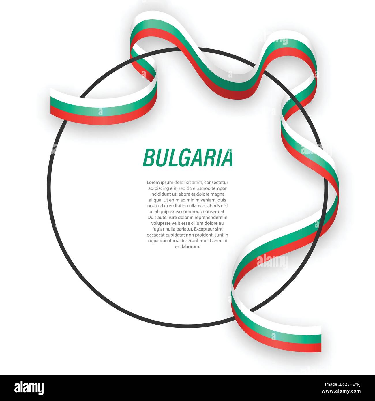Waving ribbon flag of Bulgaria on circle frame. Template for independence day poster design ...