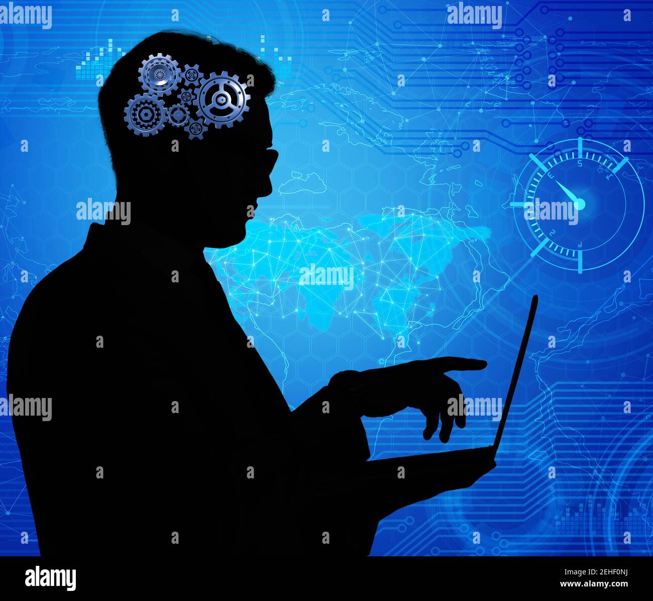 The artificial intelligence concept with man and laptop Stock Photo - Alamy