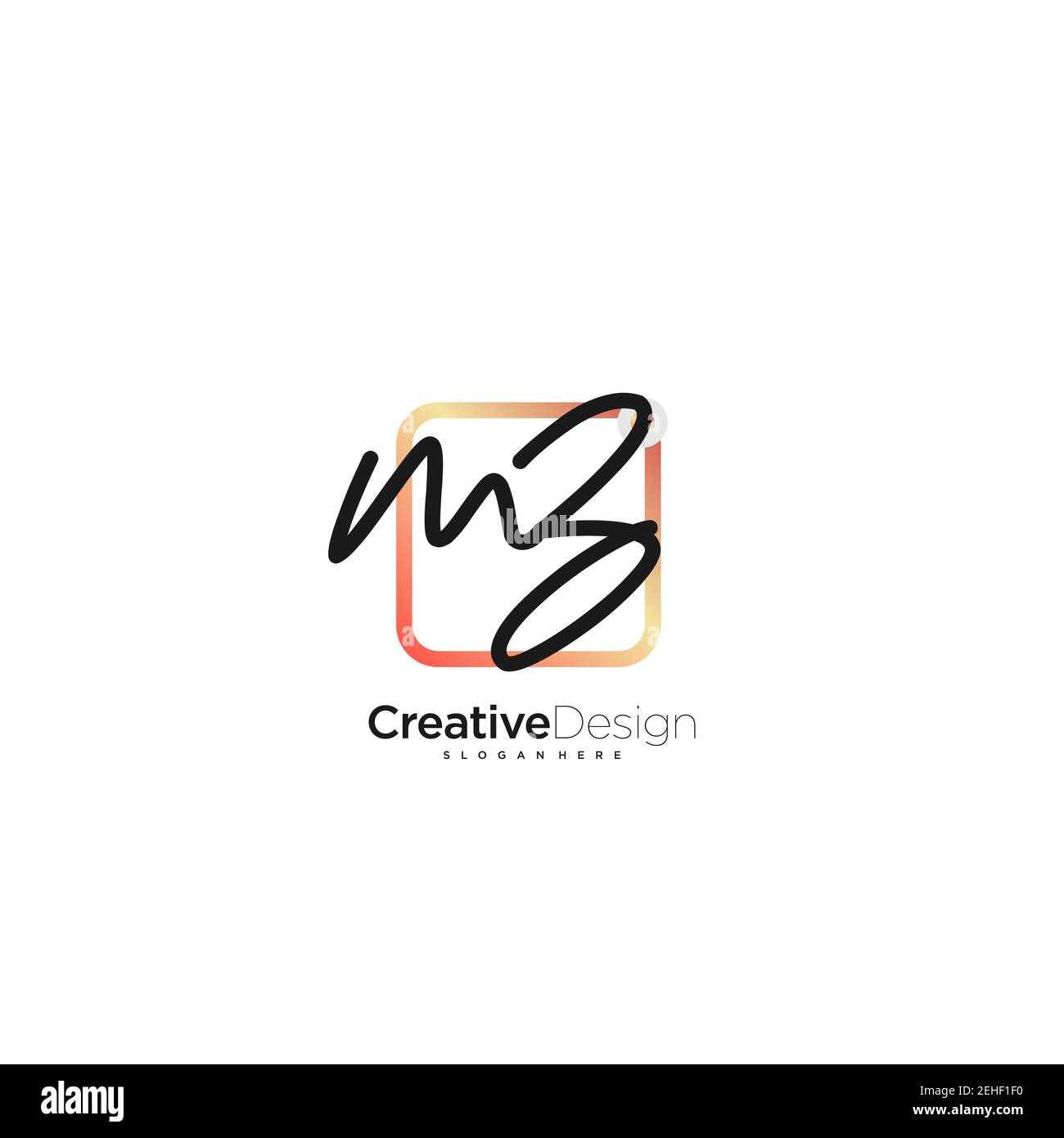 MZ Initial Letter handwriting logo hand drawn colorful box vector, logo ...