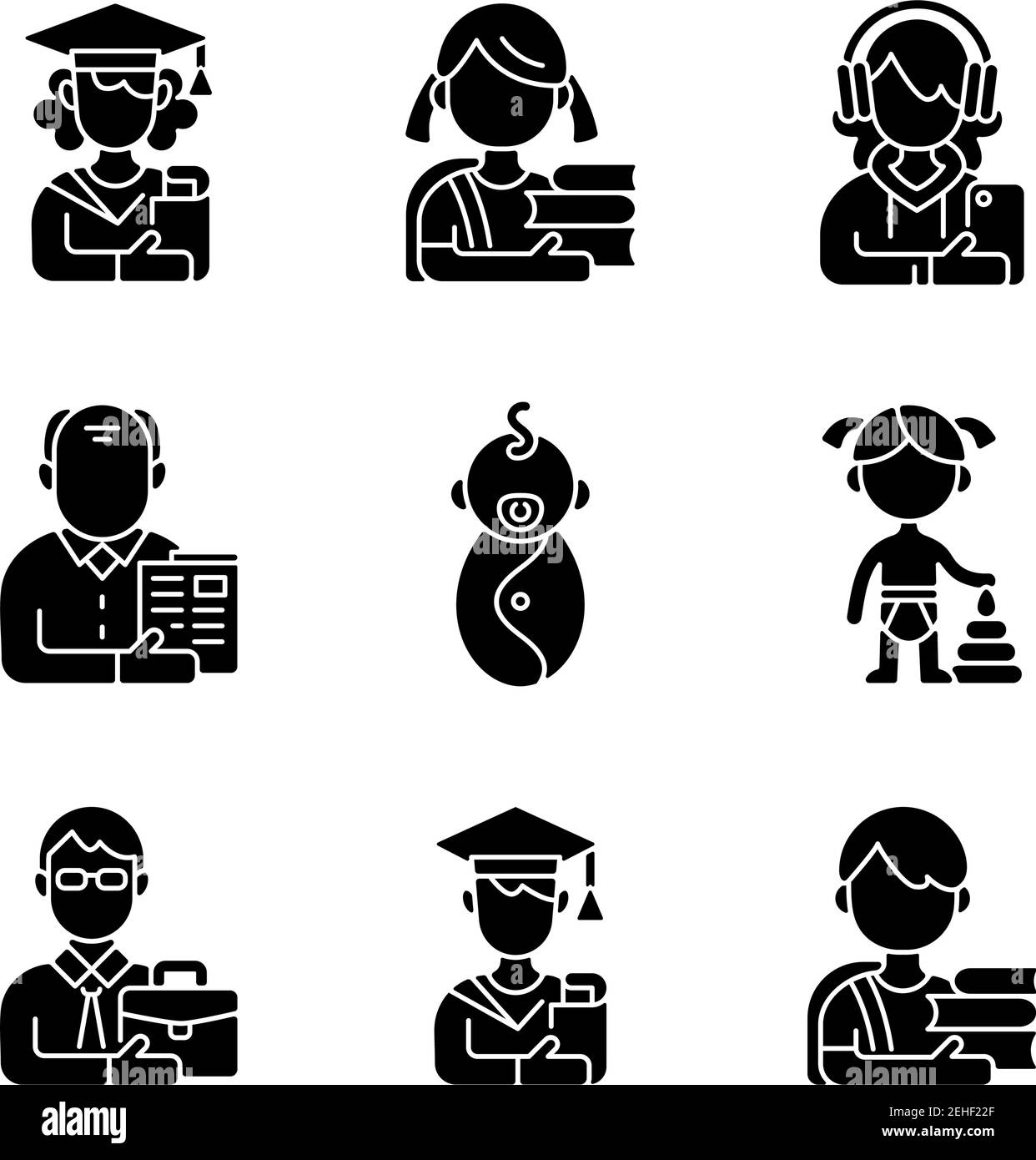 Age and gender differences black glyph icons set on white space Stock ...