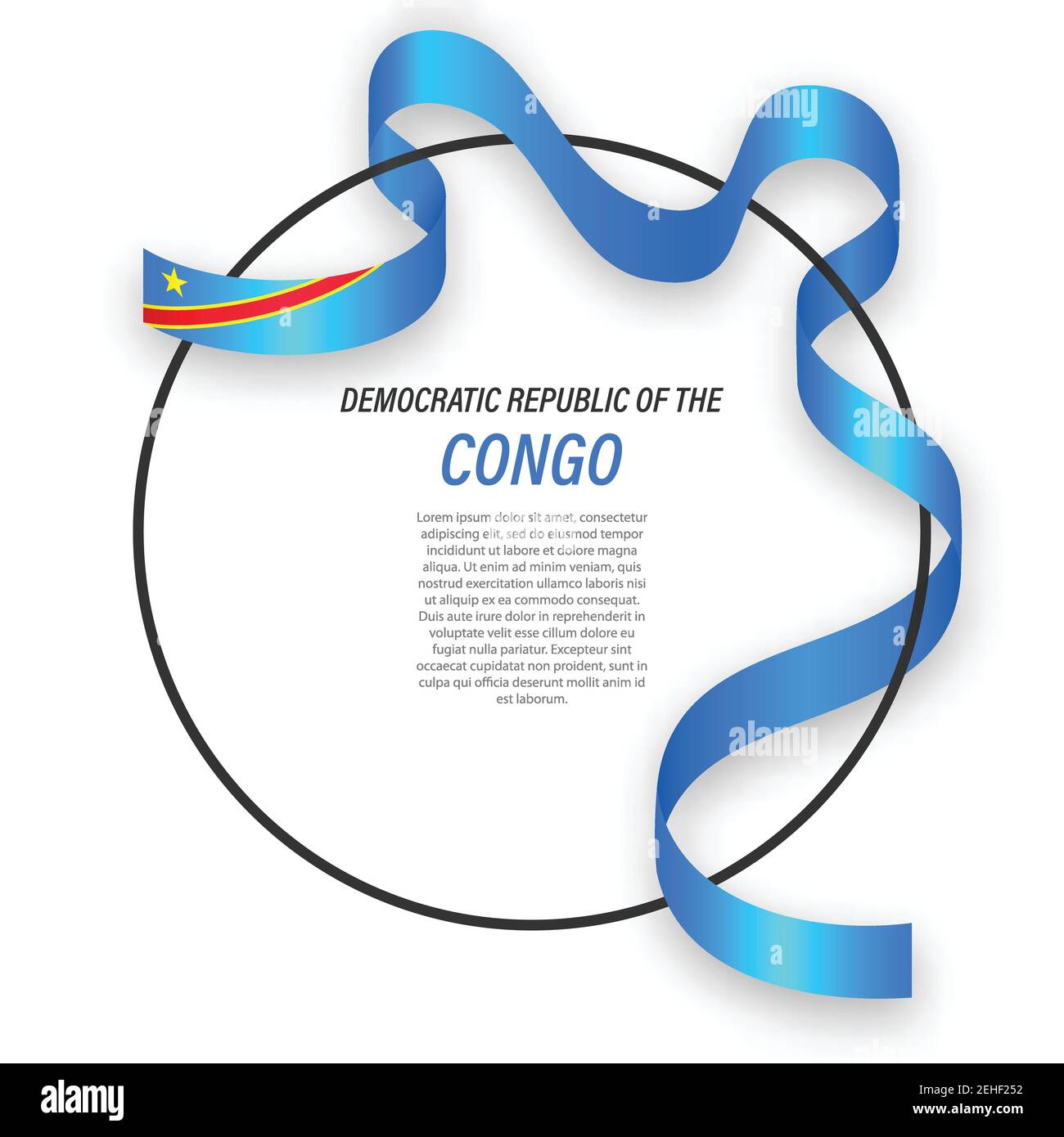 Waving ribbon flag of DR Congo on circle frame. Template for ...