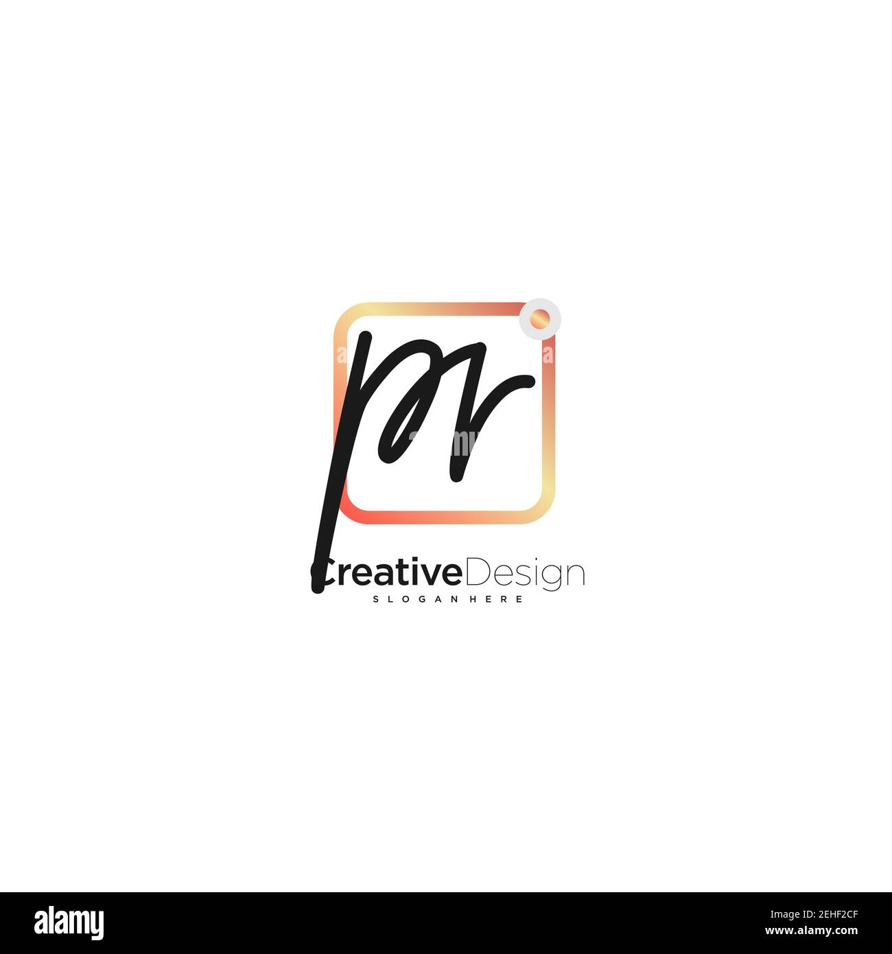 PR Initial Letter handwriting logo hand drawn colorful box vector, logo ...