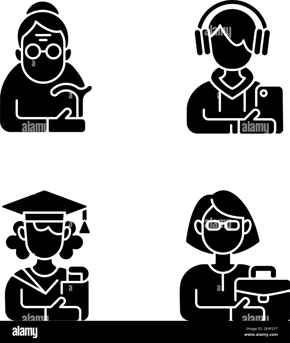 Age and gender differences black glyph icons set on white space Stock ...