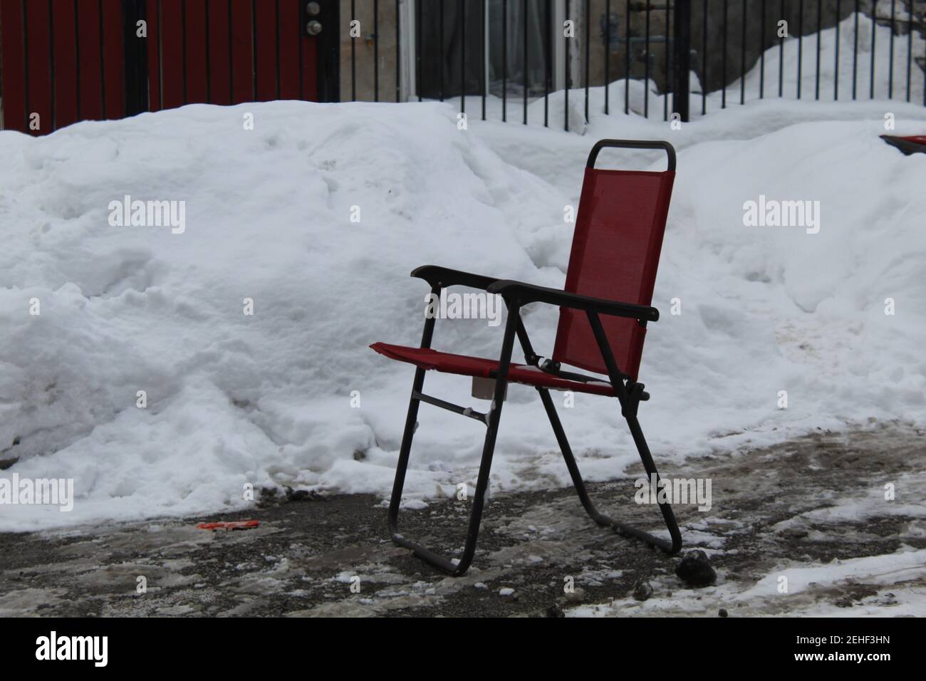 Red Chicago dibs parking chair in Englewood on the South Side Stock ...