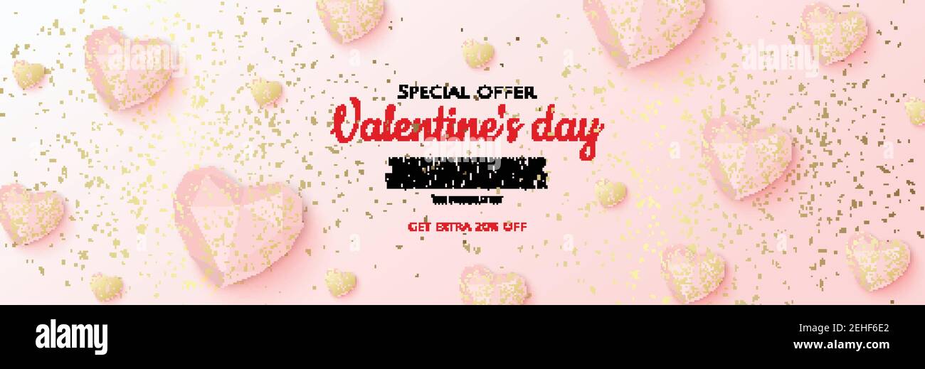 Happy Valentine s Day Romantic creative banner, horizontal header for ...