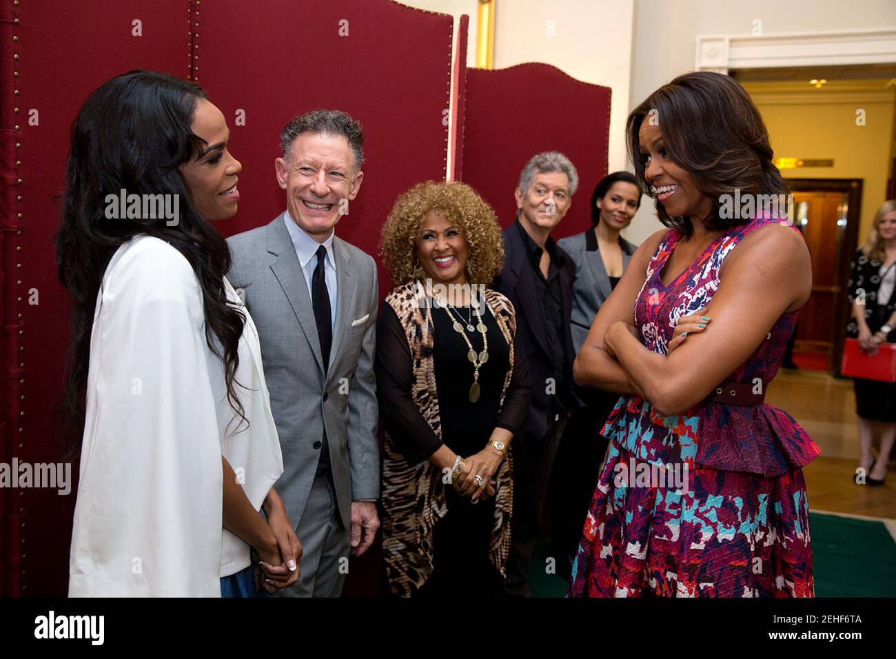 First Lady Michelle Obama talks with, from left, Michelle Williams ...
