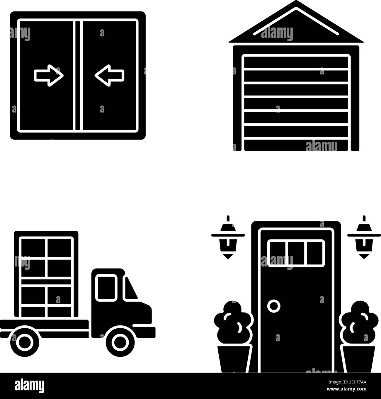 Replacement window opportunity black glyph icons set on white space ...