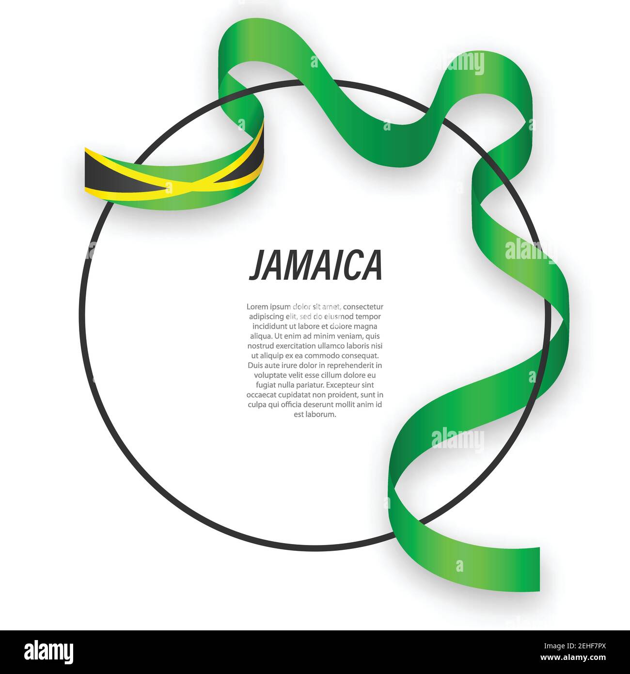 Waving ribbon flag of Jamaica on circle frame. Template for ...