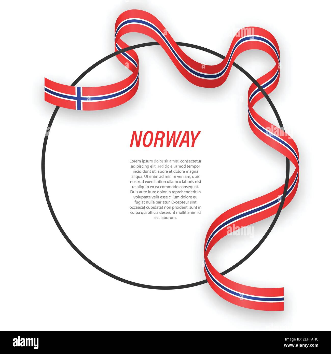 Waving ribbon flag of Norway on circle frame. Template for independence day poster design Stock ...