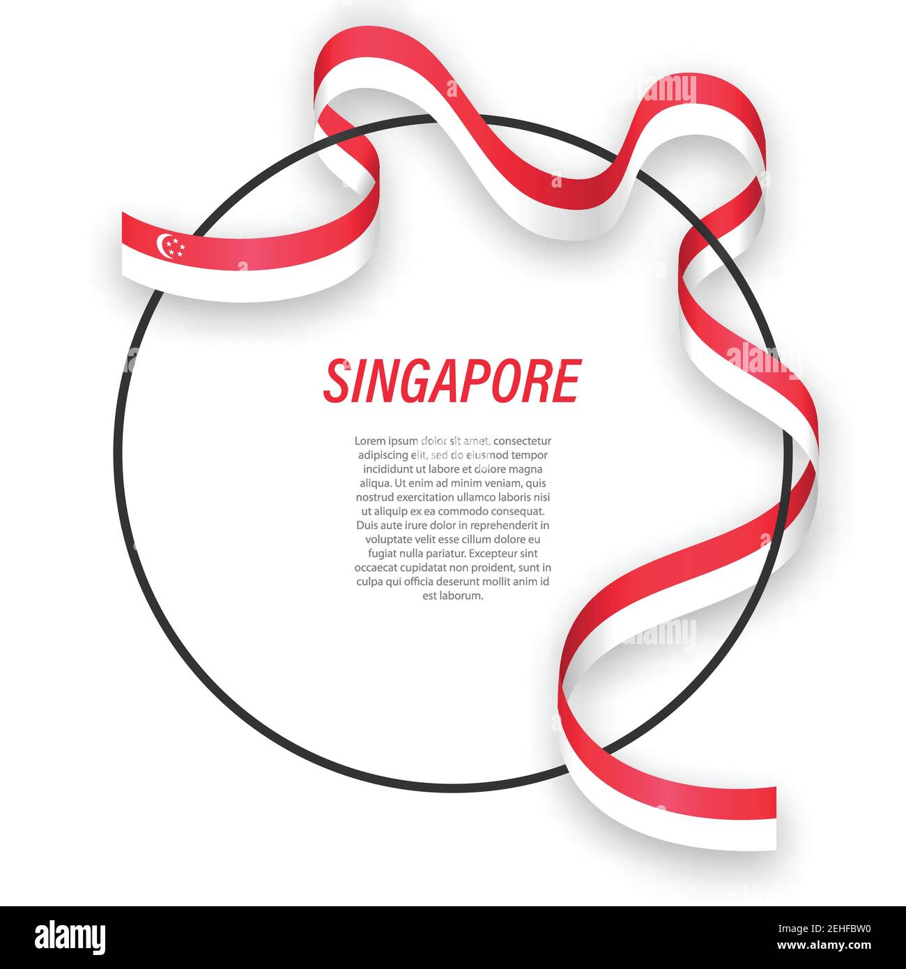Waving ribbon flag of Singapore on circle frame. Template for ...