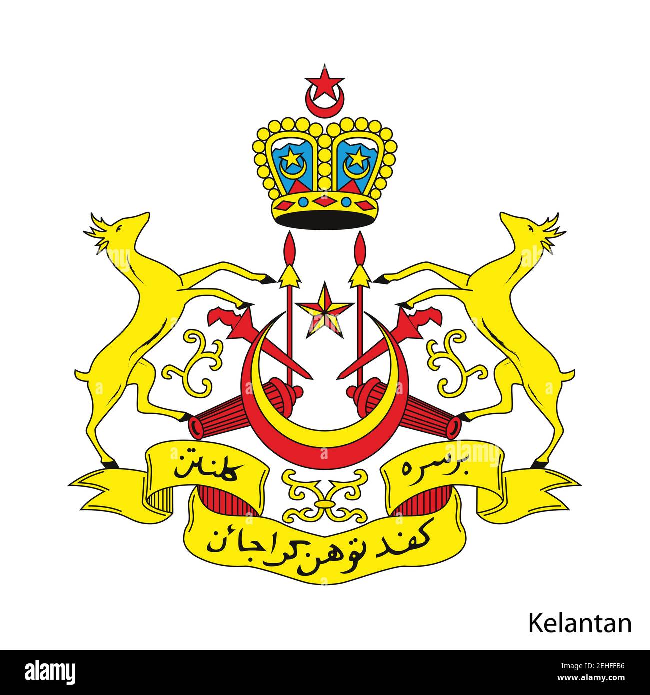 Coat of Arms of Kelantan is a Malaysian region. Vector heraldic emblem ...