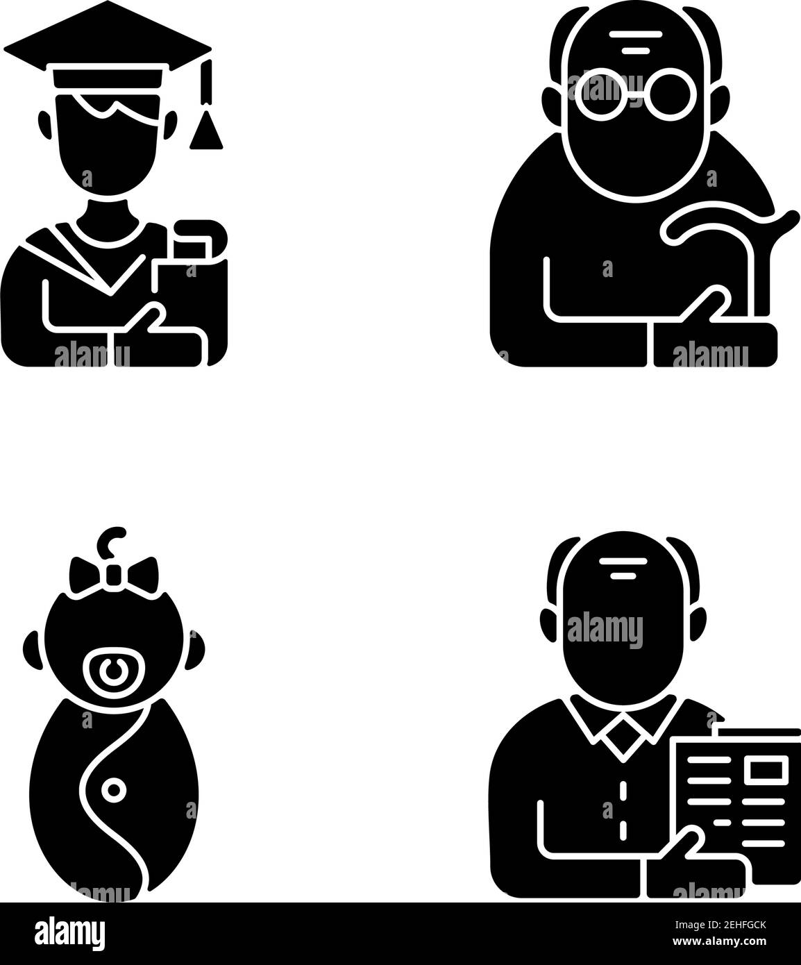 Aging process black glyph icons set on white space Stock Vector Image ...
