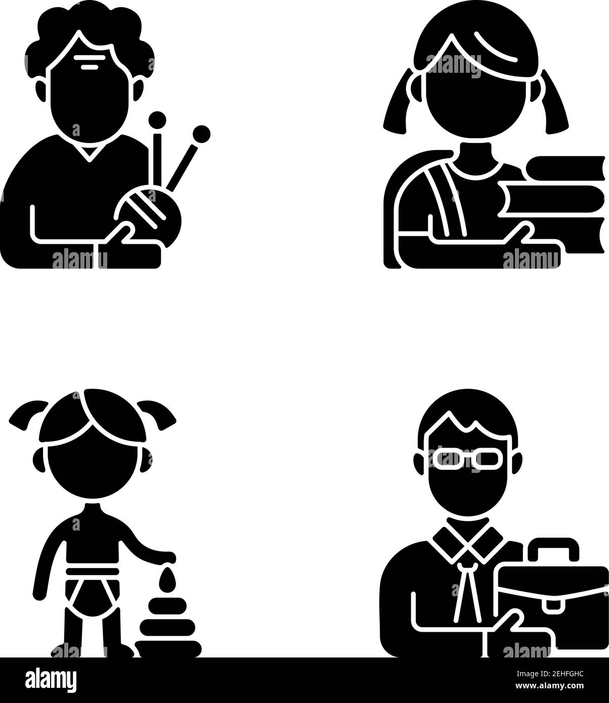 Aging process black glyph icons set on white space Stock Vector Image ...